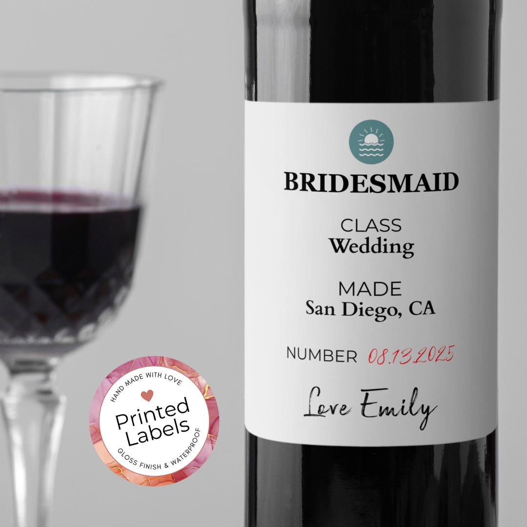 Personalized Bridesmaid Label, Wedding Gift, Whiskey Label, Wedding ...