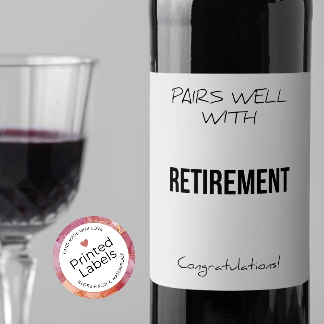Pairs Well With Retirement Champagne Label, Gift for Parents ...