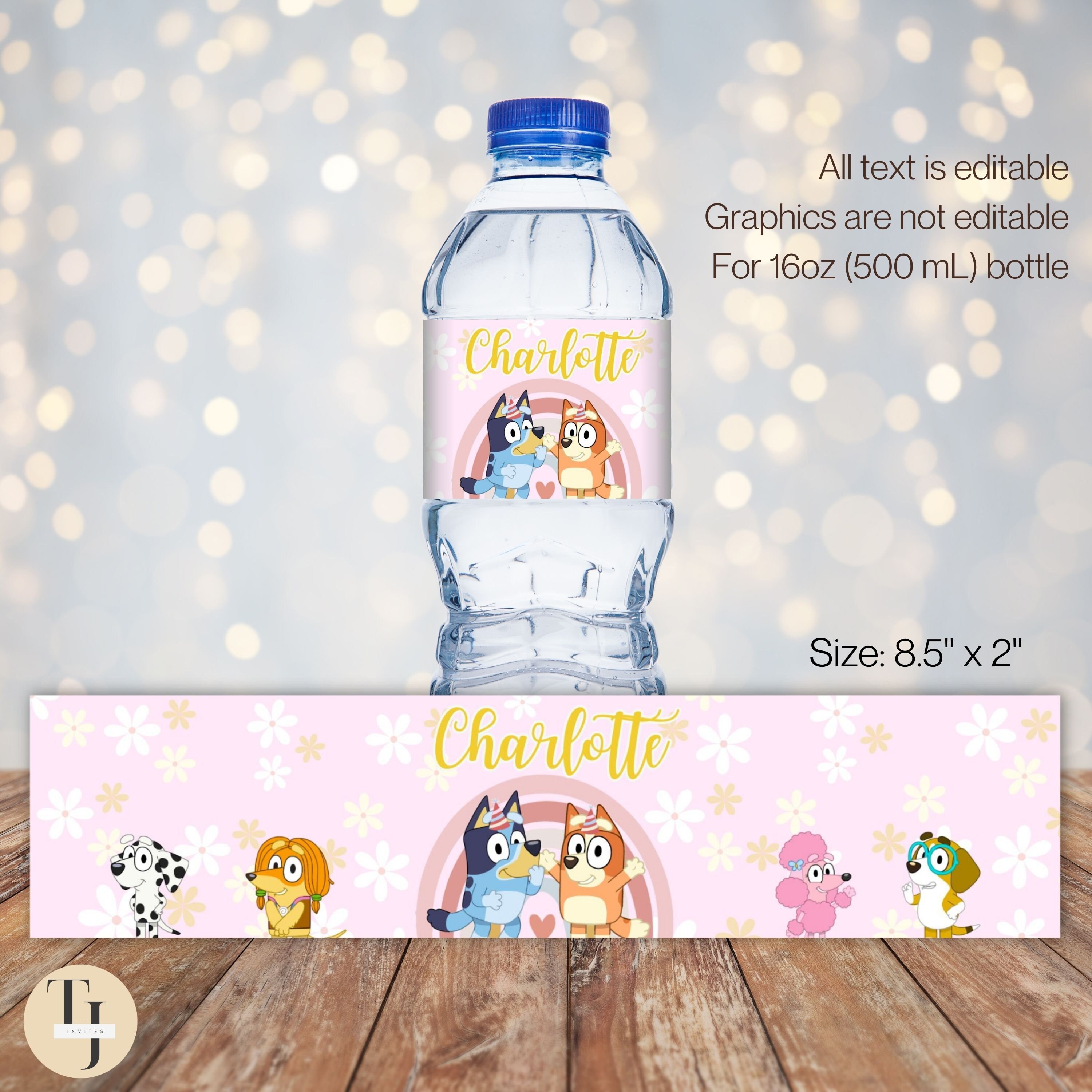 Bluey Water Bottle Label, Bluey Pink Water Bottle Party Favor, Bluey ...