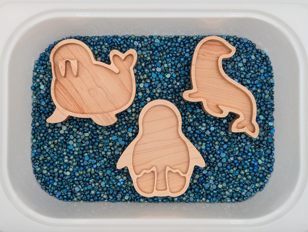 Sensory Play Tray, Polar Animal Trays, Mini Penguin Walrus Seal, Arctic ...