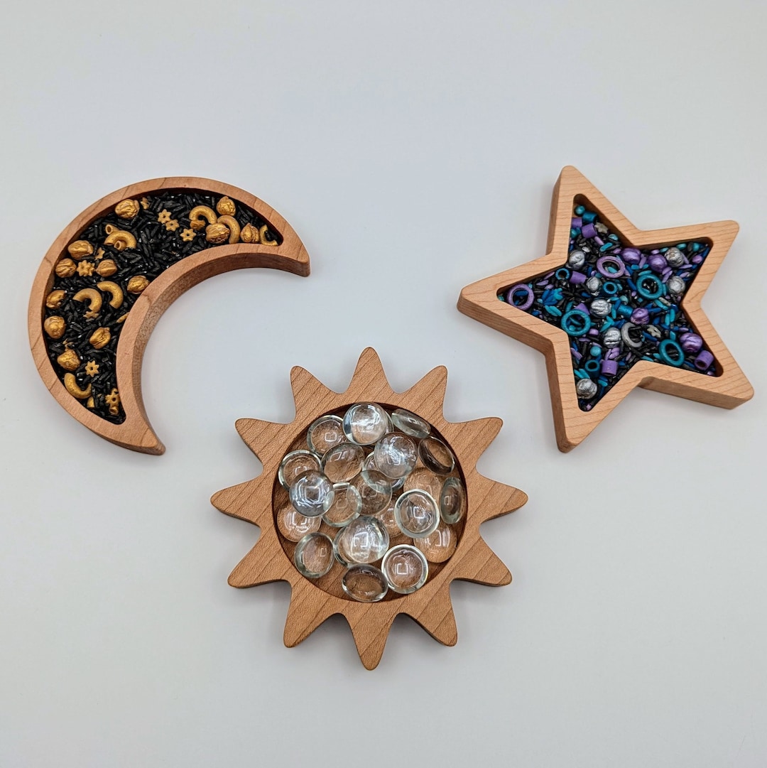 Sensory Play Tray, Mini Moon Sun Star Sensory Bin Tray, Wood Sensory ...