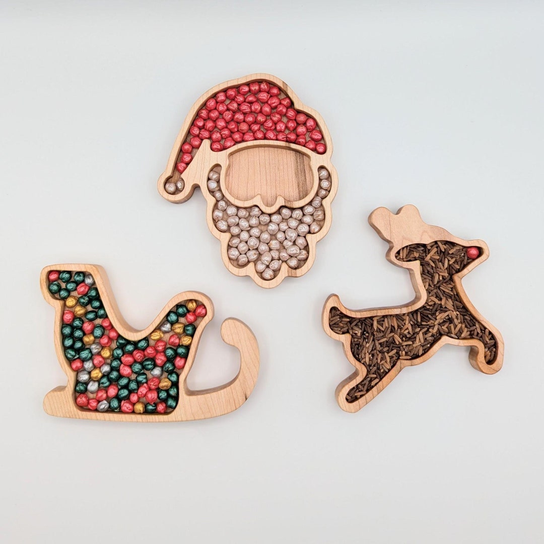 Sensory Play Tray, Christmas Trays, Mini Santa Reindeer Sleigh, Holiday ...