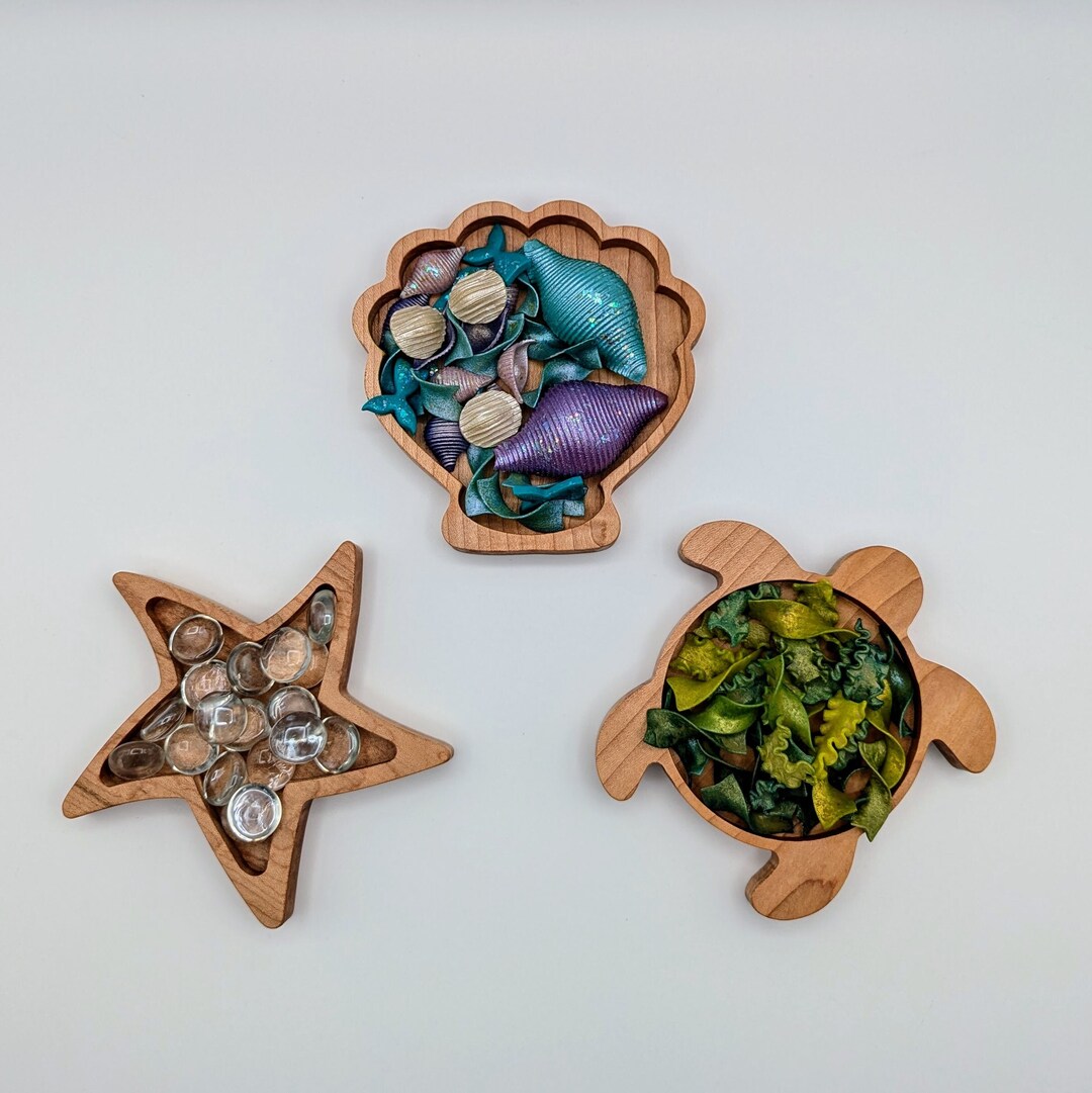 Ocean Theme Mini Wood Sensory Trays for Play and Learning (starfish ...