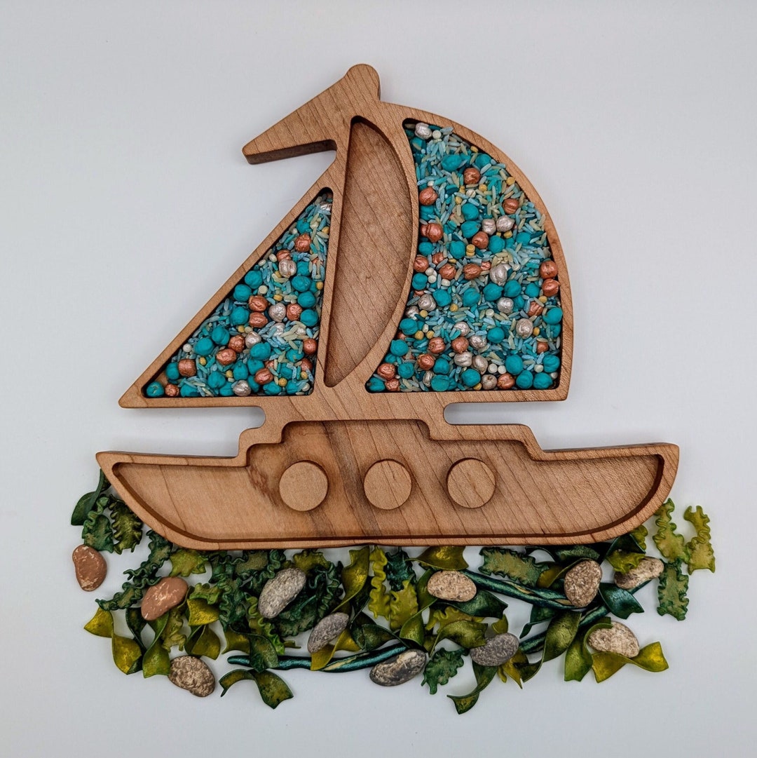 Sensory Play Tray, Sail Boat Sensory Bin Tray, Wood Sensory Boards ...