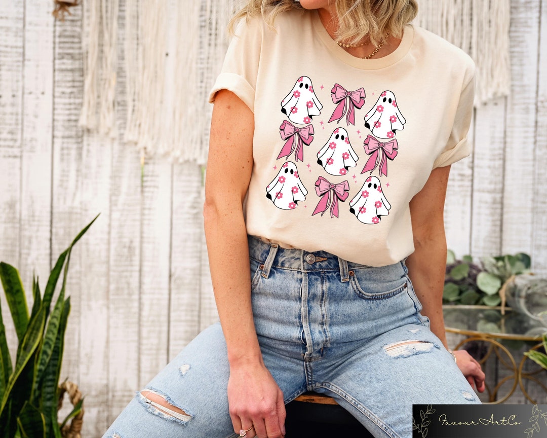 Pink Cute Ghost Coquette Bow Halloween Shirt, Halloween Ghosts ...