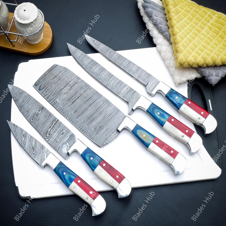 Damascus Steel Chef Knife Set Hand Forged Kitchen Knives, BBQ Kitchen ...