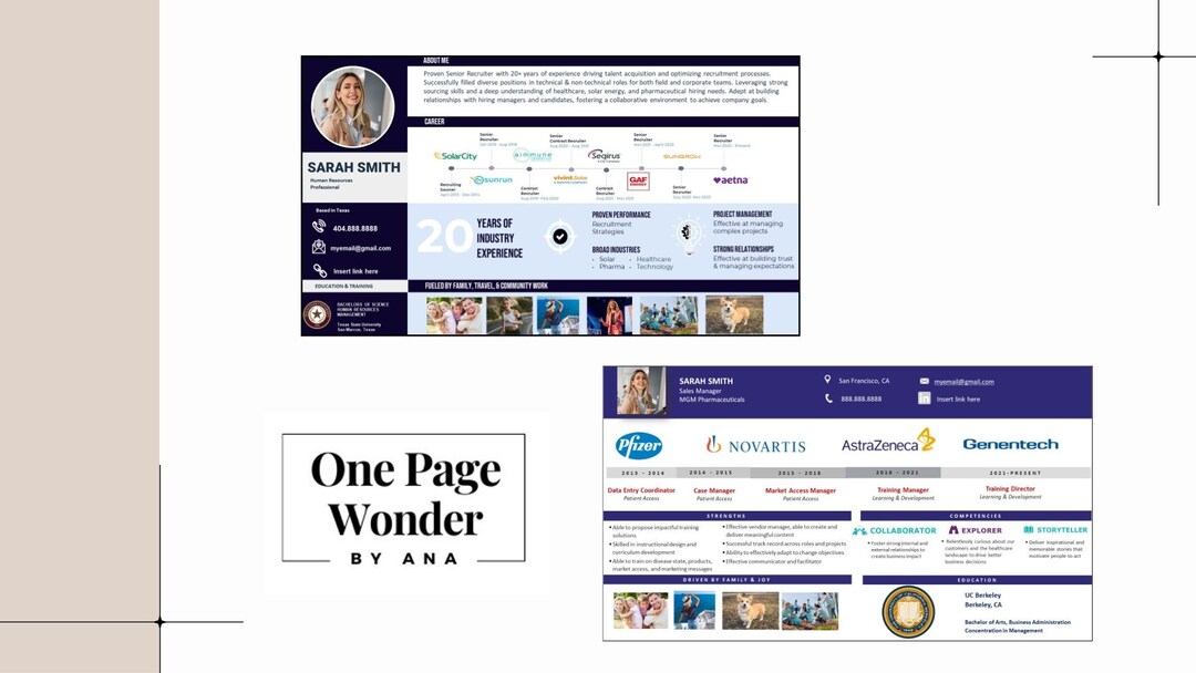 One Page Wonder: Professional Resume Profiles - Etsy