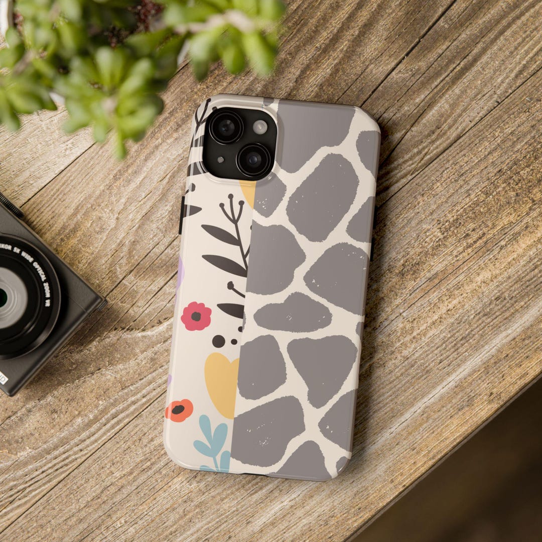 Boho Grey Floral Tough Phone Case, Mix Maximalist Cow Print Protective ...