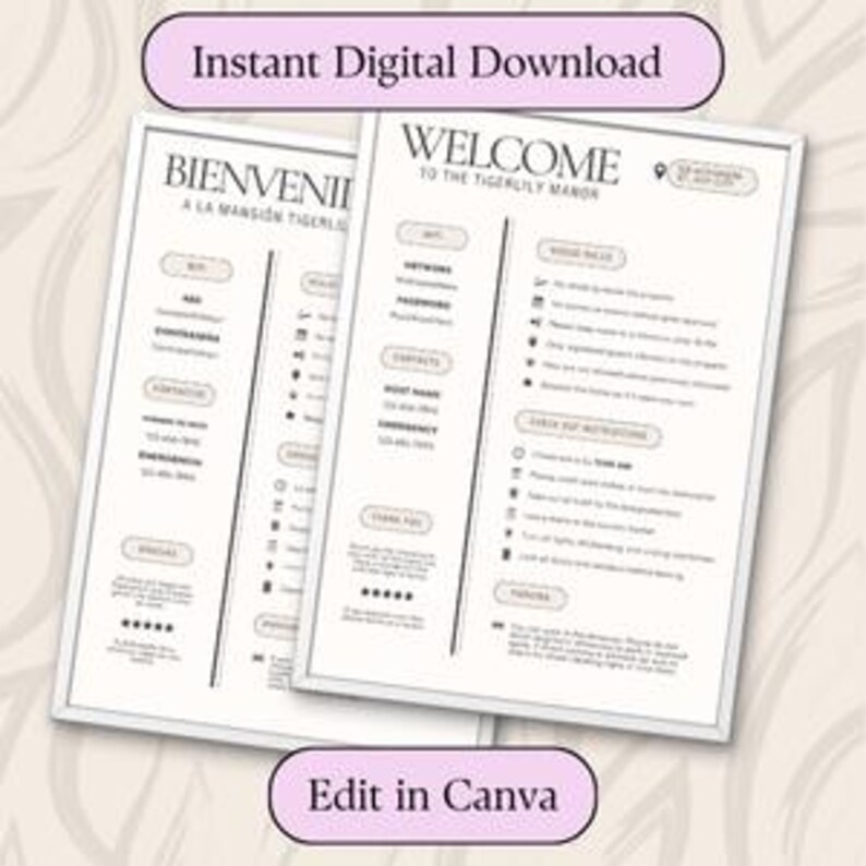 Airbnb Bilingual Welcome Sign Template, Editable Printable Guest Sign ...