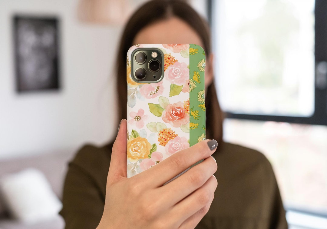 Peach Floral Tough Phone Case, Mix Maximalist Boho Protective Phone ...