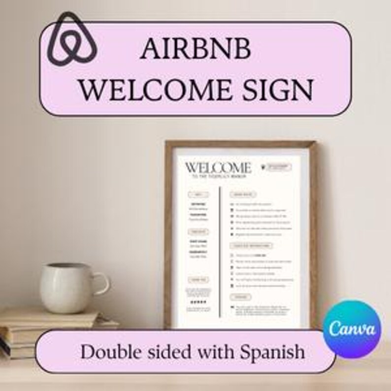 Airbnb Bilingual Welcome Sign Template, Editable Printable Guest Sign ...