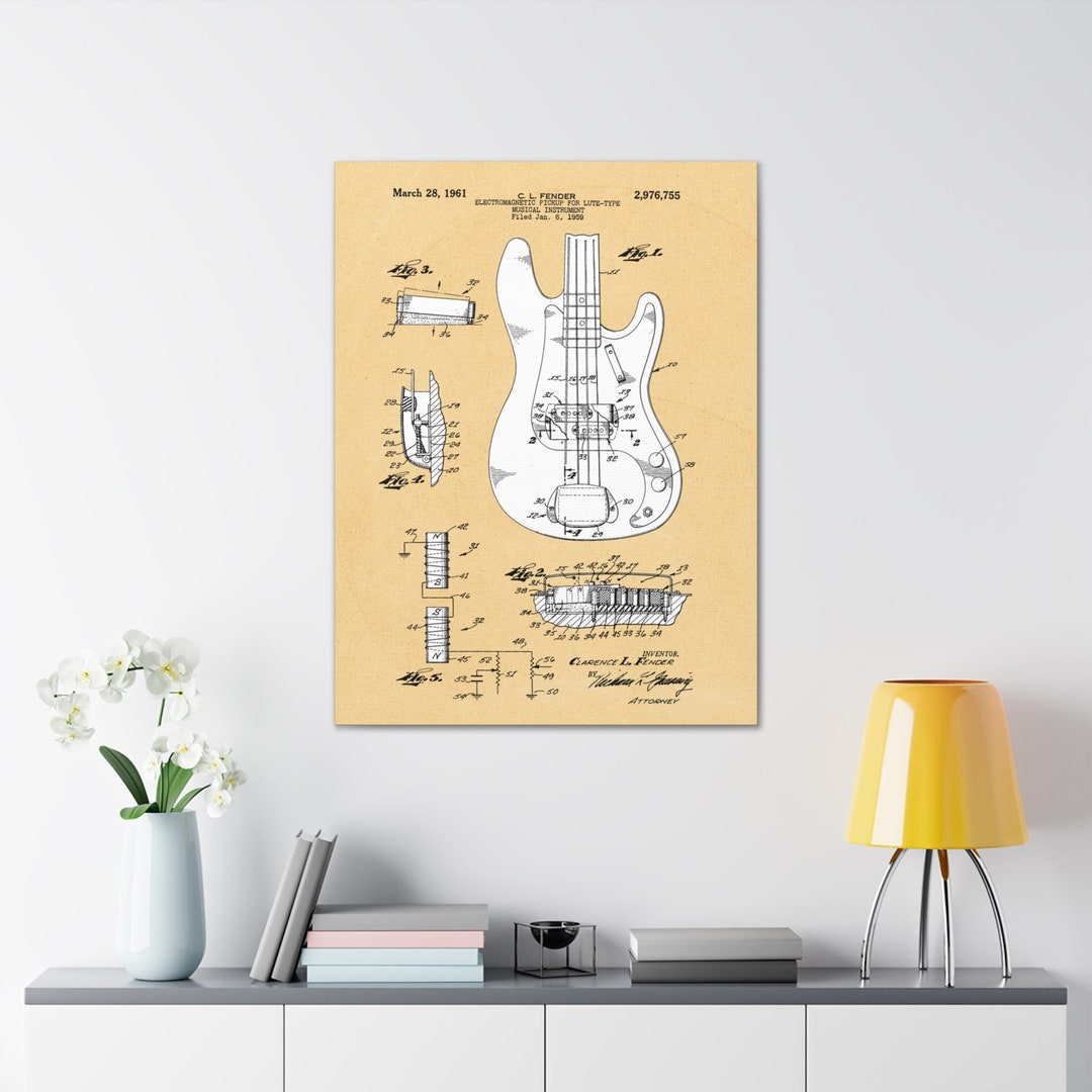Fender Electric Guitar Patent Art | Framed Canvas Print | Fun & Unique ...
