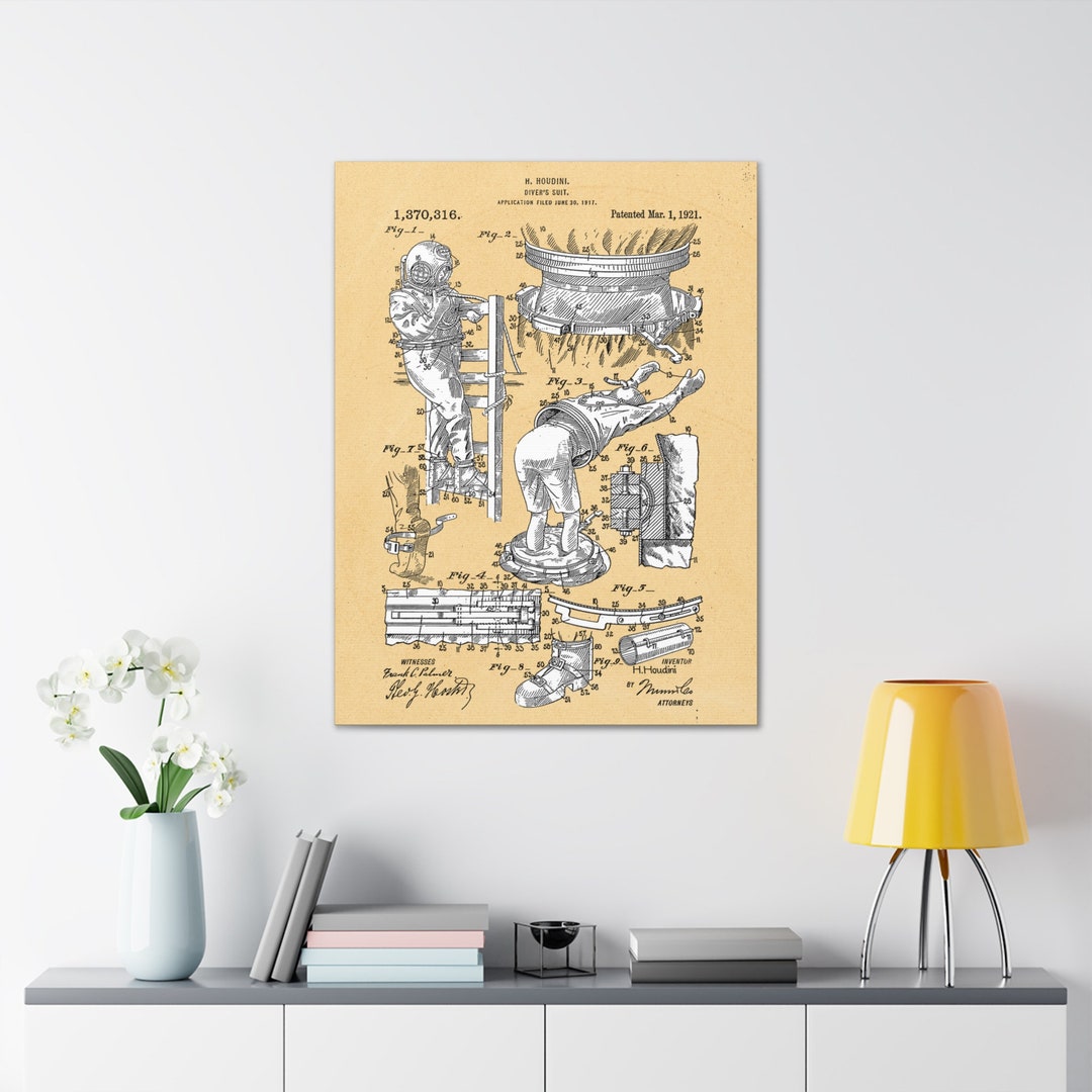 Houdini Diving Suit Patent Art | Framed Canvas Print | Fun & Unique ...