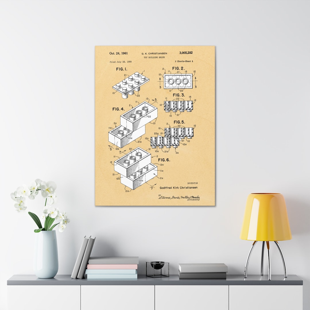 Lego Block Patent Art Framed Canvas Print Fun & Unique Wall Decoration ...