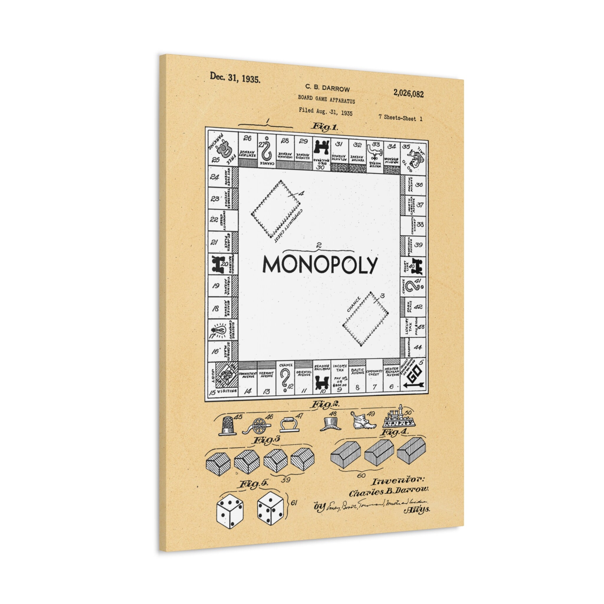 Monopoly Board Game Patent Art | Framed Canvas Print | Fun & Unique ...