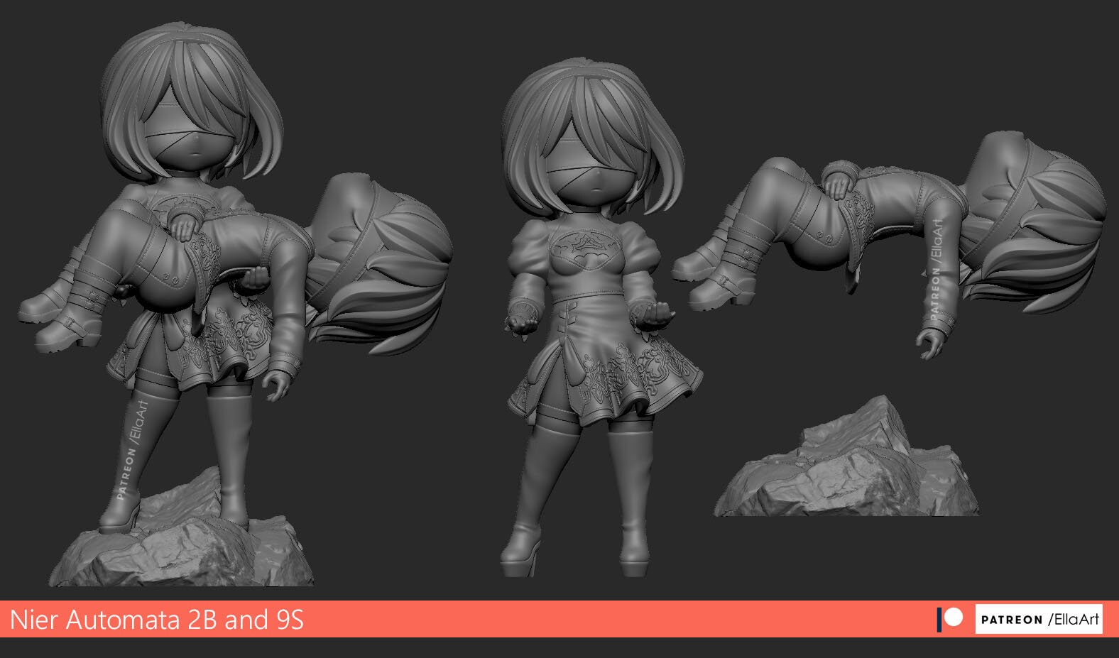 2B 9S Chibi Nier:automata / Full Paint / 3D Print 12k Resin - Etsy