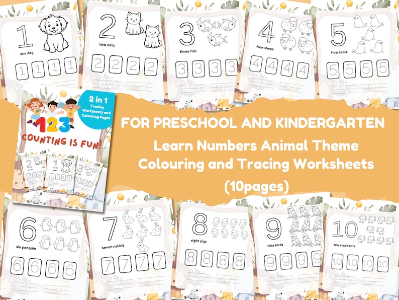 Learn Numbers With Animals Fun Education Coloring and Tracing ...