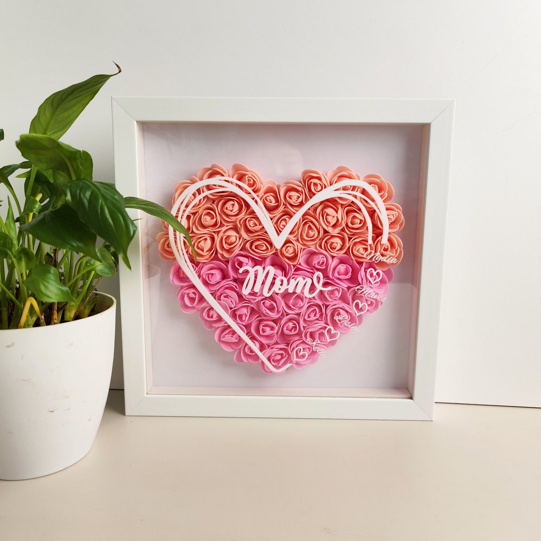 Personalized Roses Shadowbox With Name Gifts for Mom Flower Heart ...