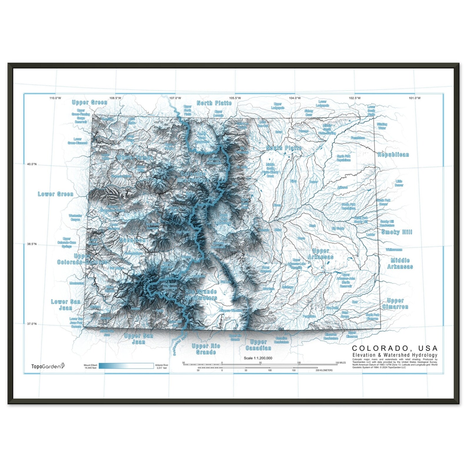 Colorado, USA Hydrologic Map - Etsy
