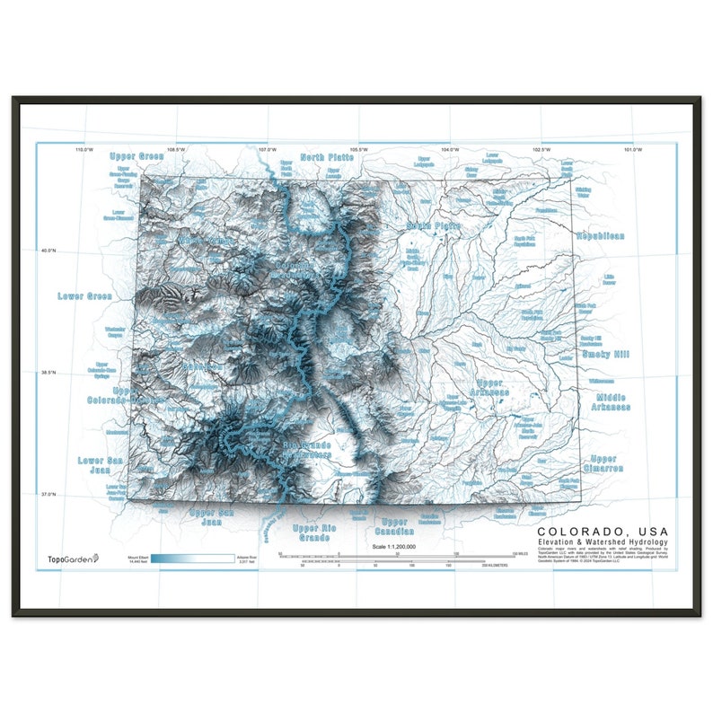 Colorado, USA Hydrologic Map - Etsy