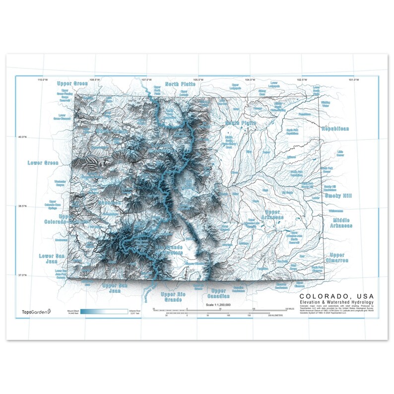 Colorado, USA Hydrologic Map - Etsy