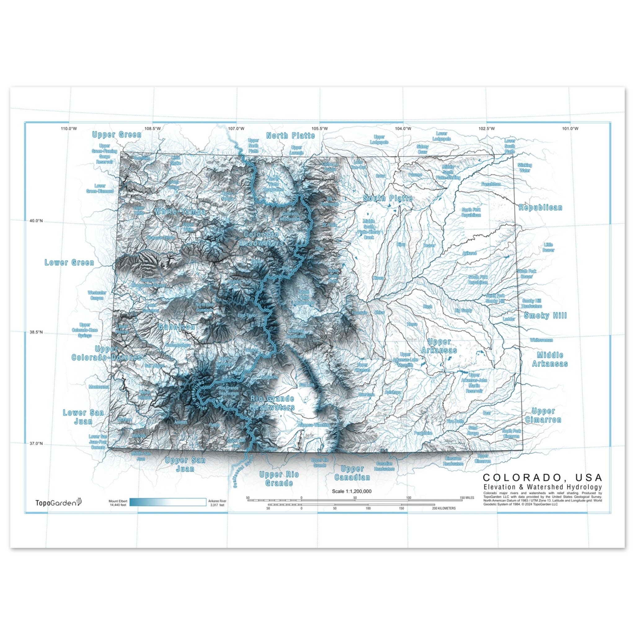 Colorado, USA Hydrologic Map - Etsy