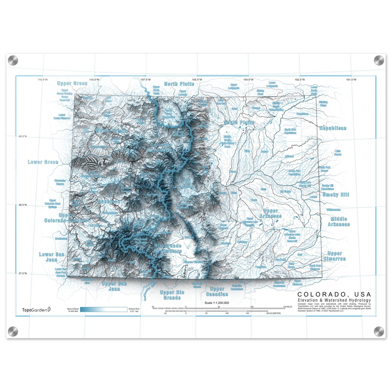 Colorado, USA Hydrologic Map - Etsy