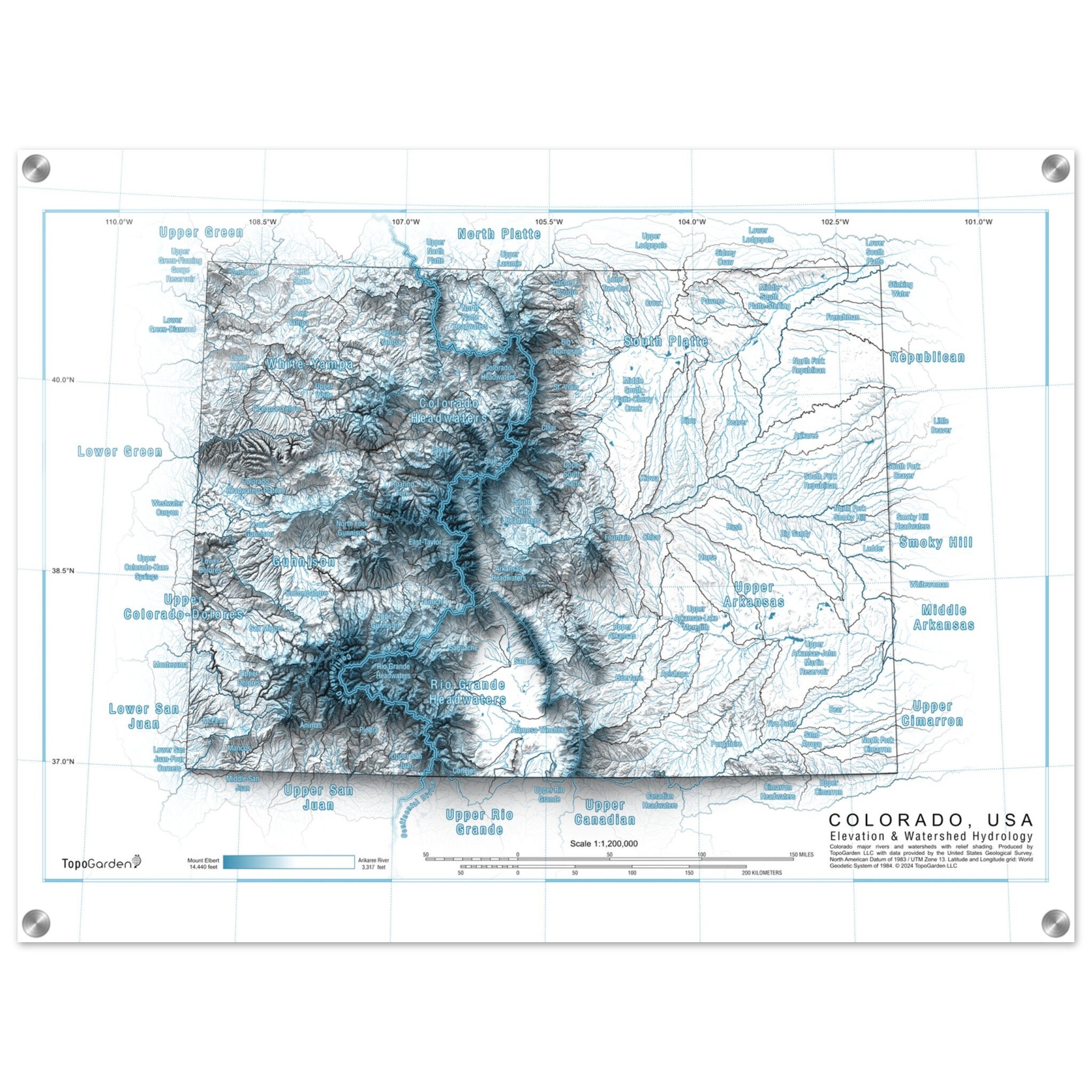Colorado, USA Hydrologic Map - Etsy