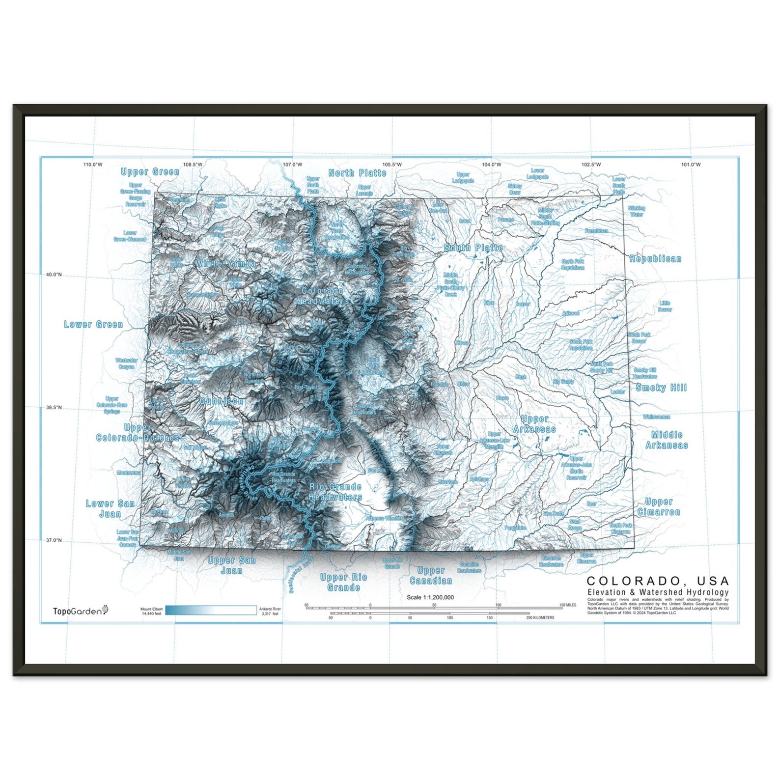 Colorado, USA Hydrologic Map - Etsy