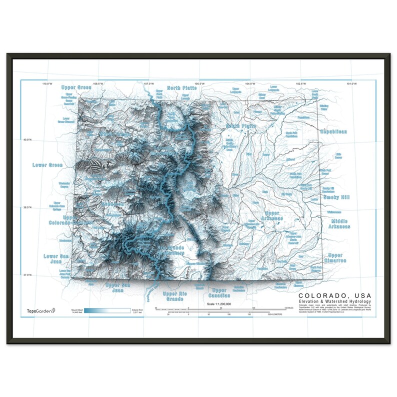 Colorado, USA Hydrologic Map - Etsy