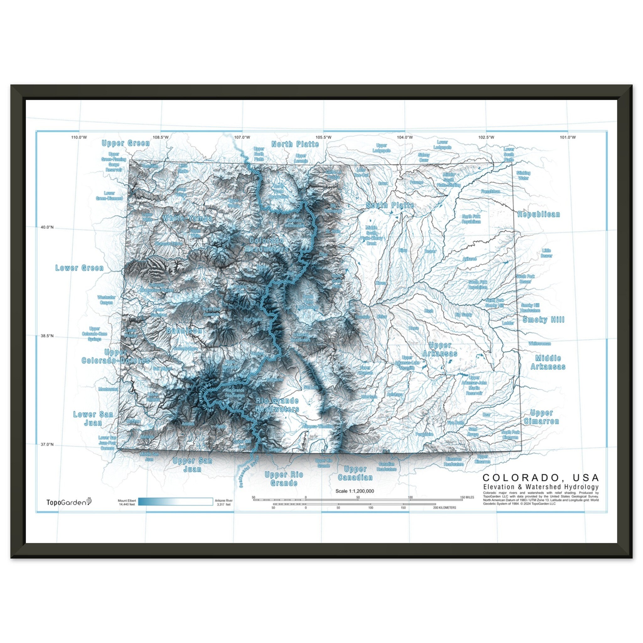 Colorado, USA Hydrologic Map - Etsy