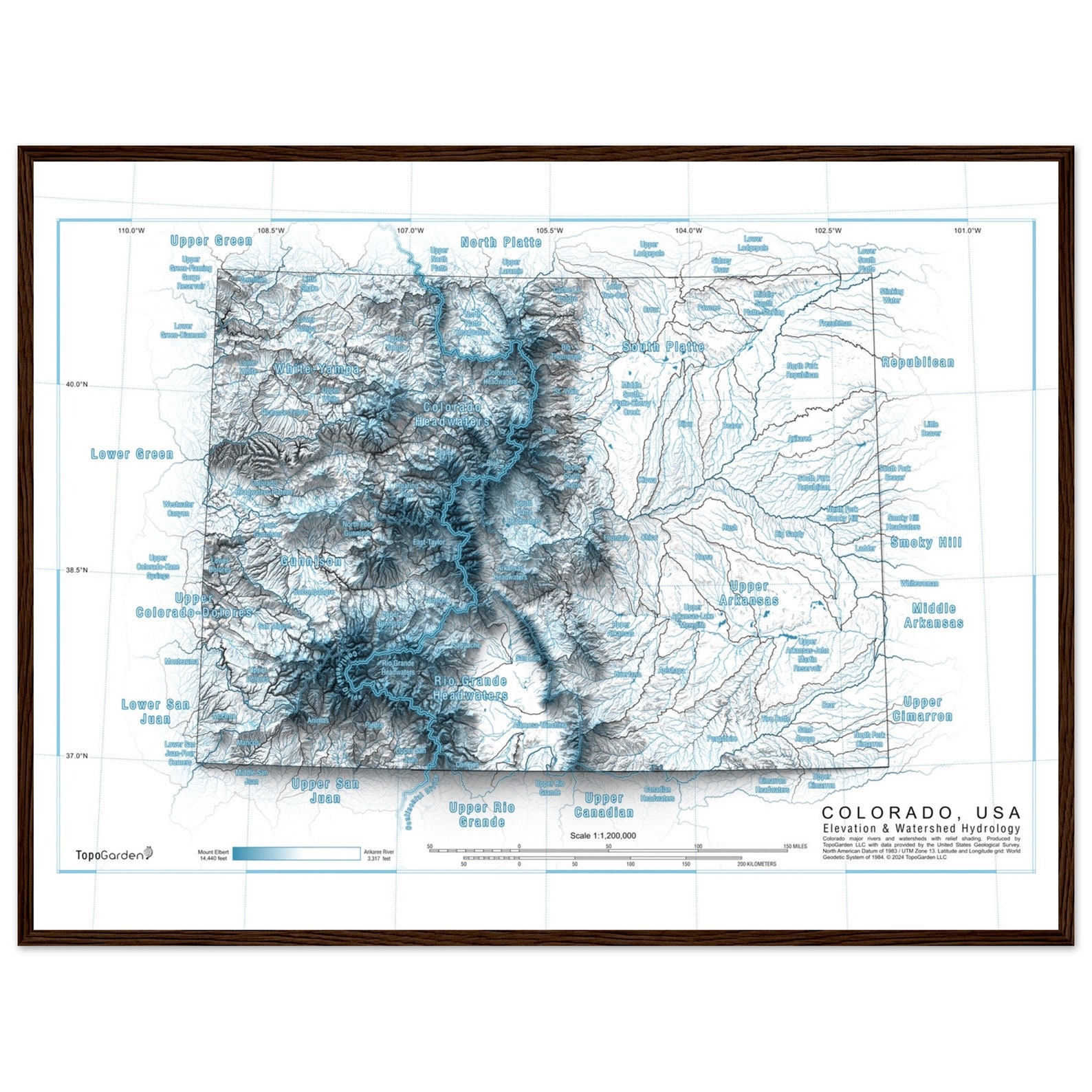 Colorado, USA Hydrologic Map - Etsy