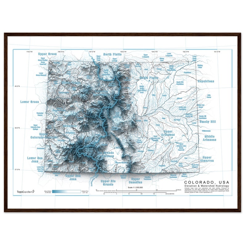 Colorado, USA Hydrologic Map - Etsy