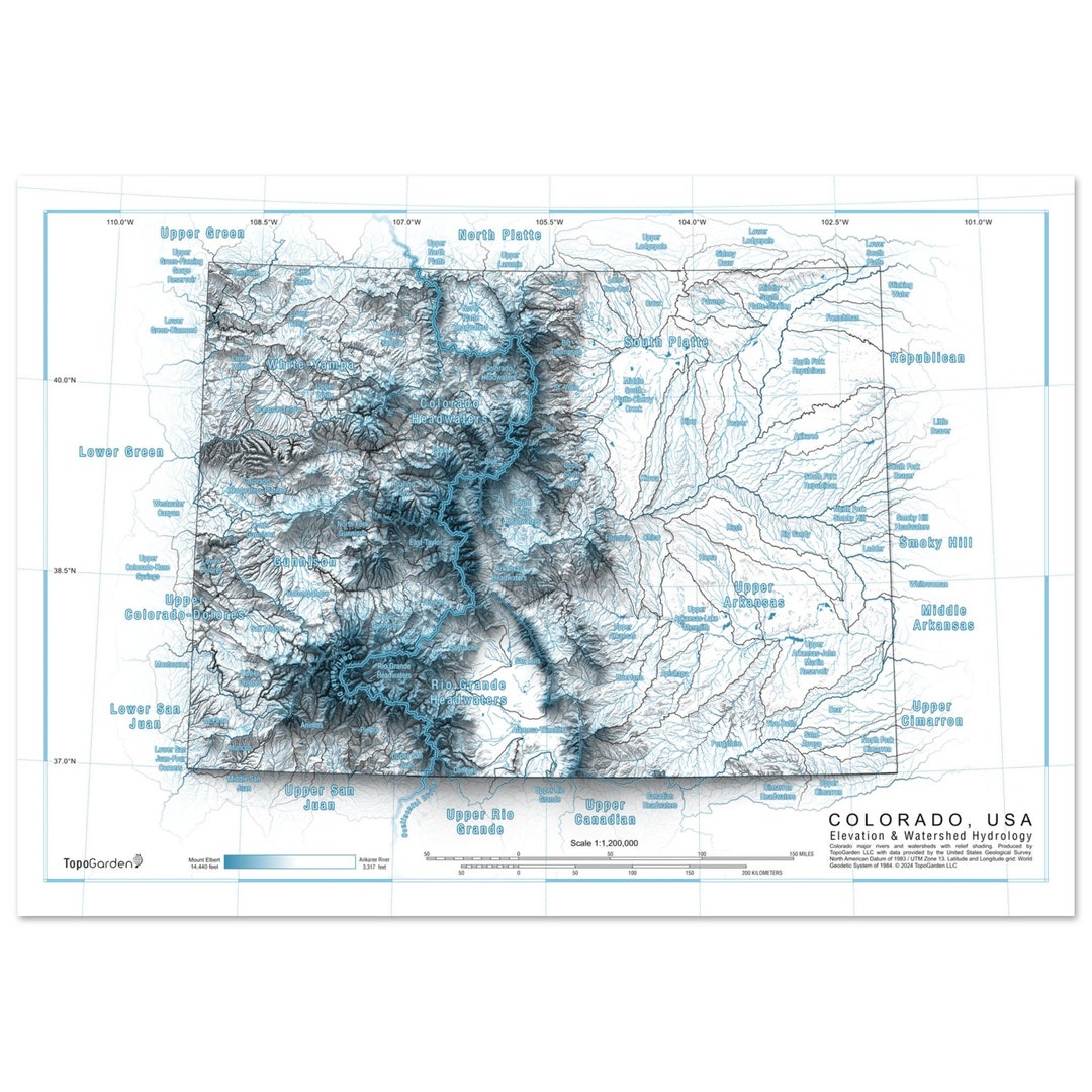 Colorado, USA Hydrologic Map - Etsy