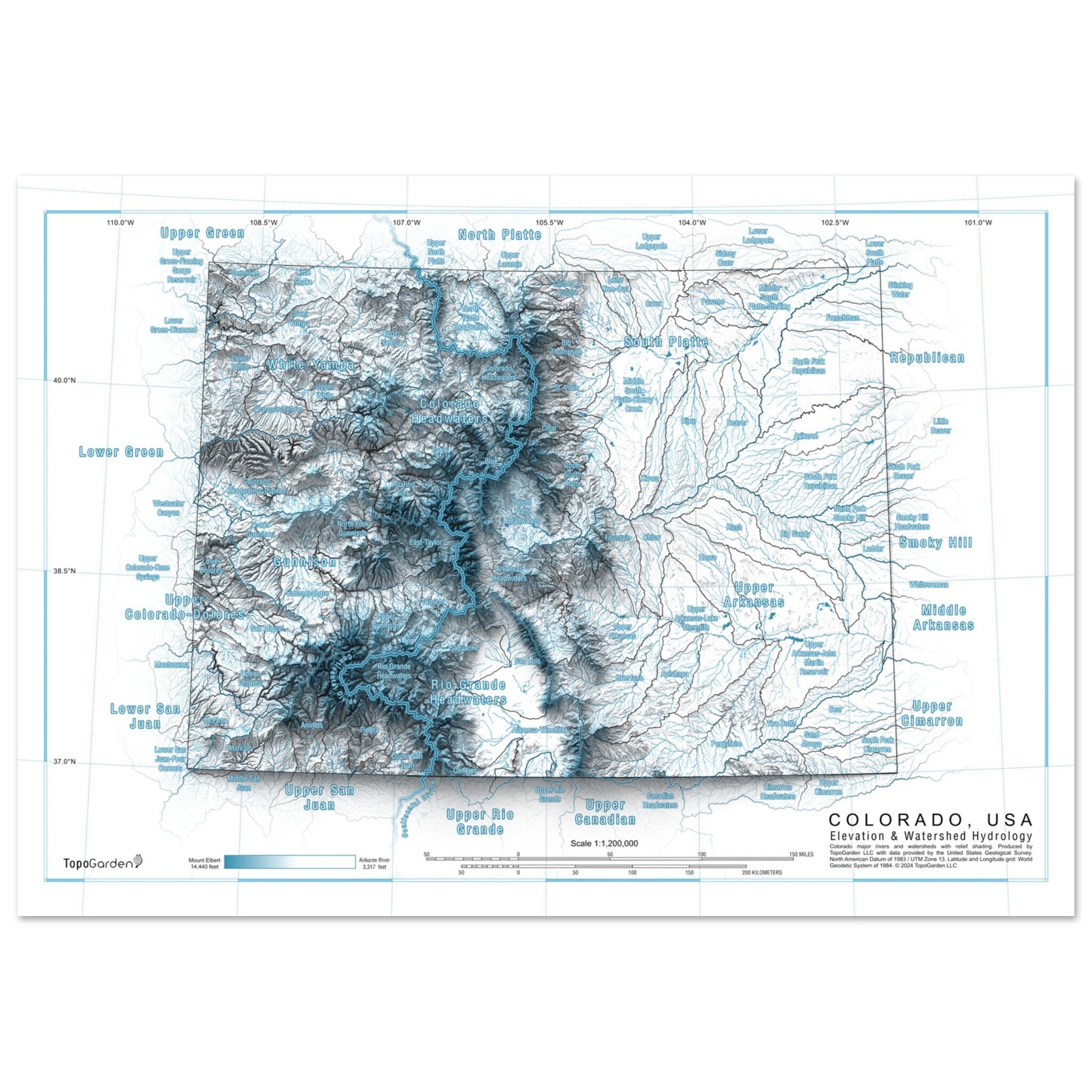 Colorado, USA Hydrologic Map - Etsy