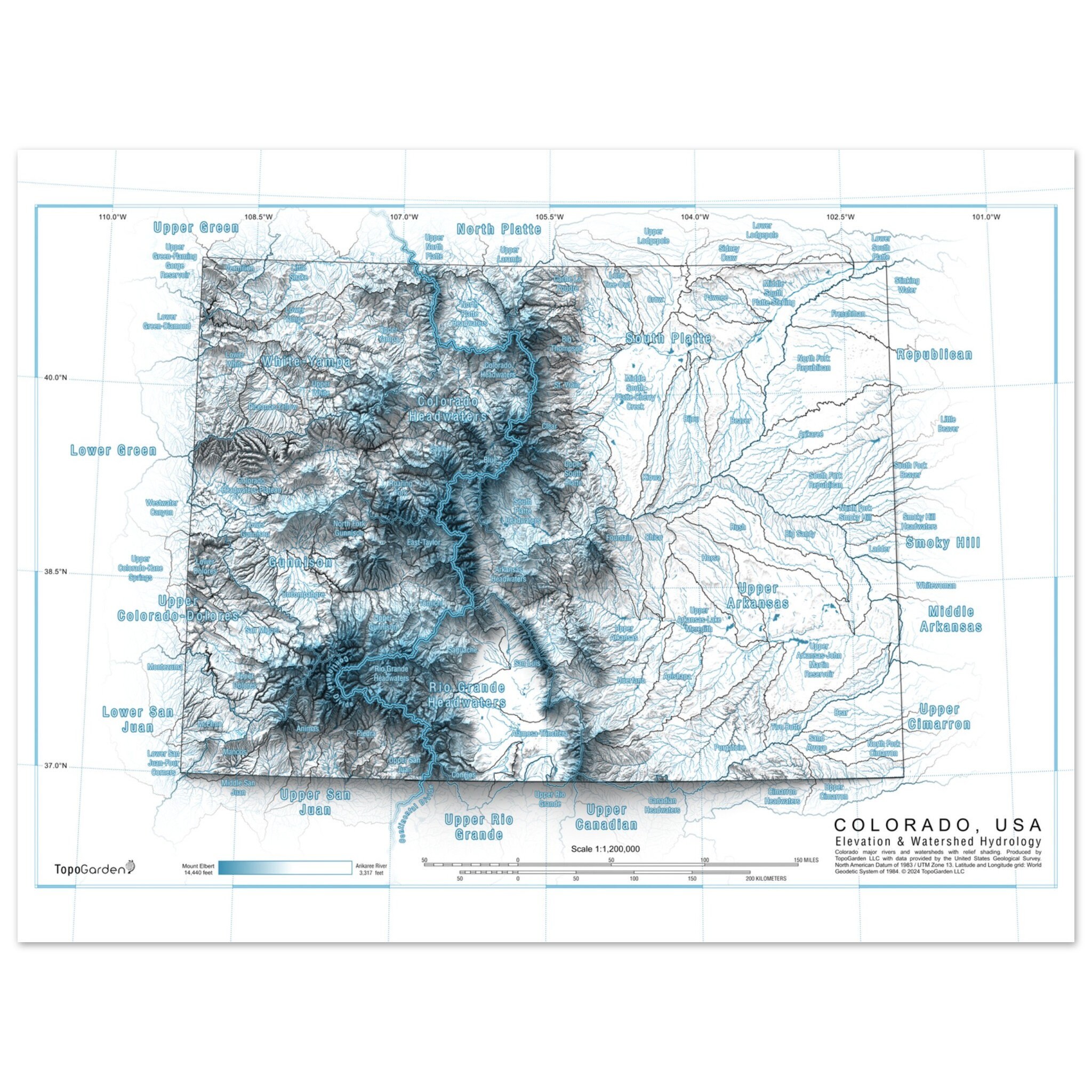 Colorado, USA Hydrologic Map - Etsy