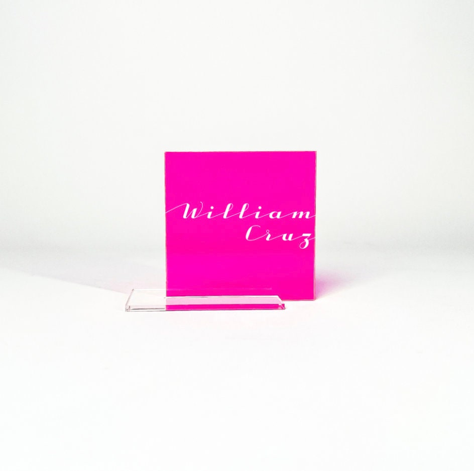 Pink Fluorescent Place Cards | Neon Acrylic Seating Cards for Weddings ...