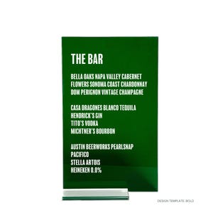 Emerald Green Acrylic Bar Menu: Elegant Wedding Signage - Etsy