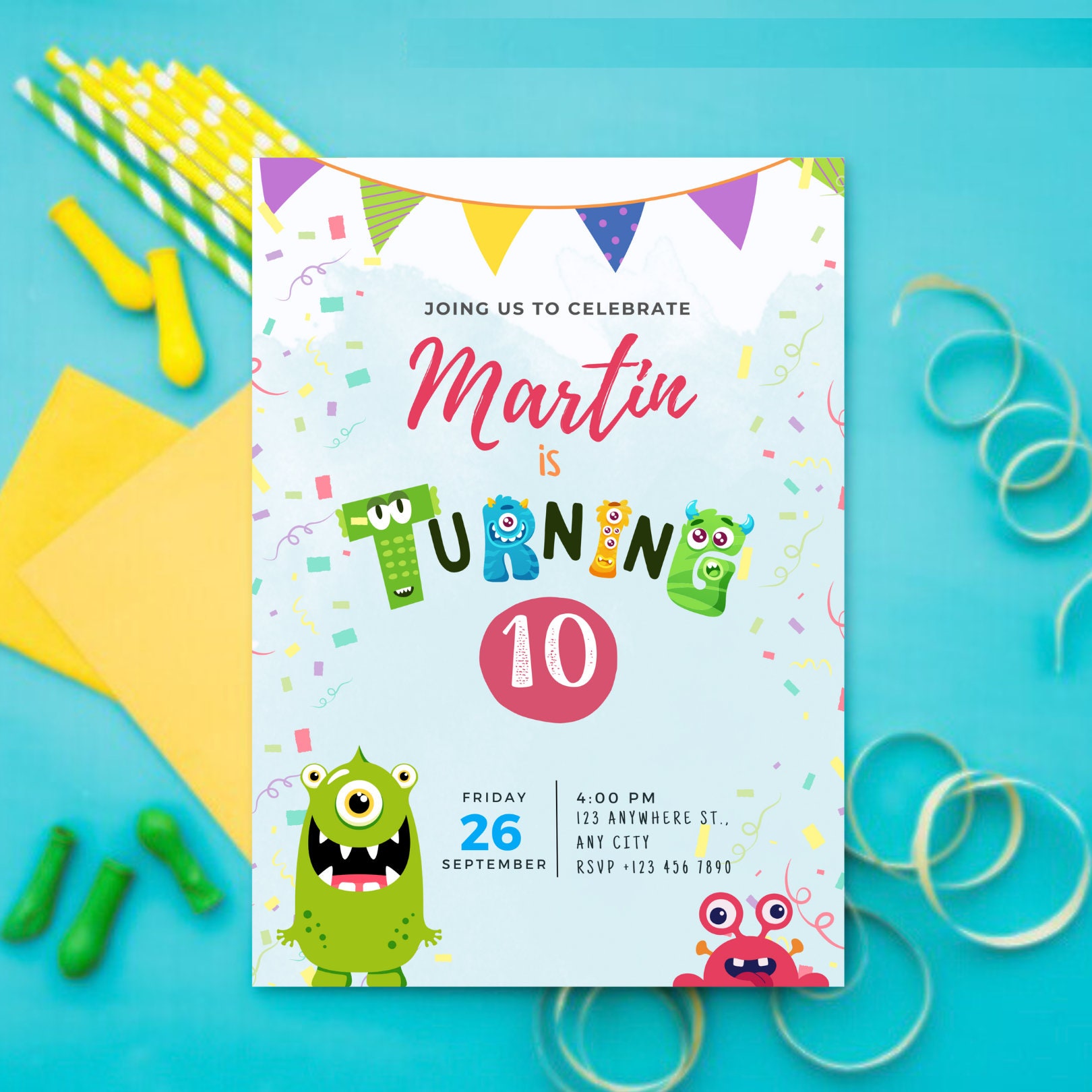 Editable Monster Birthday Invitation Template, Little Monsters Birthday ...