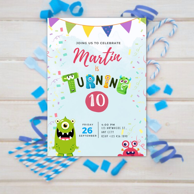 Editable Monster Birthday Invitation Template, Little Monsters Birthday ...