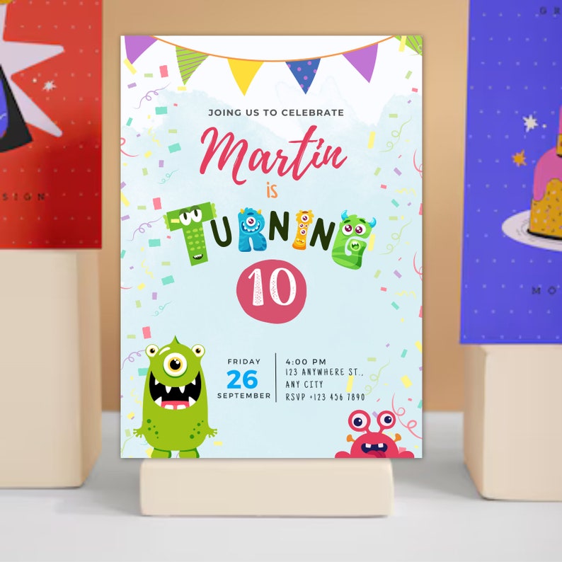 Editable Monster Birthday Invitation Template, Little Monsters Birthday ...