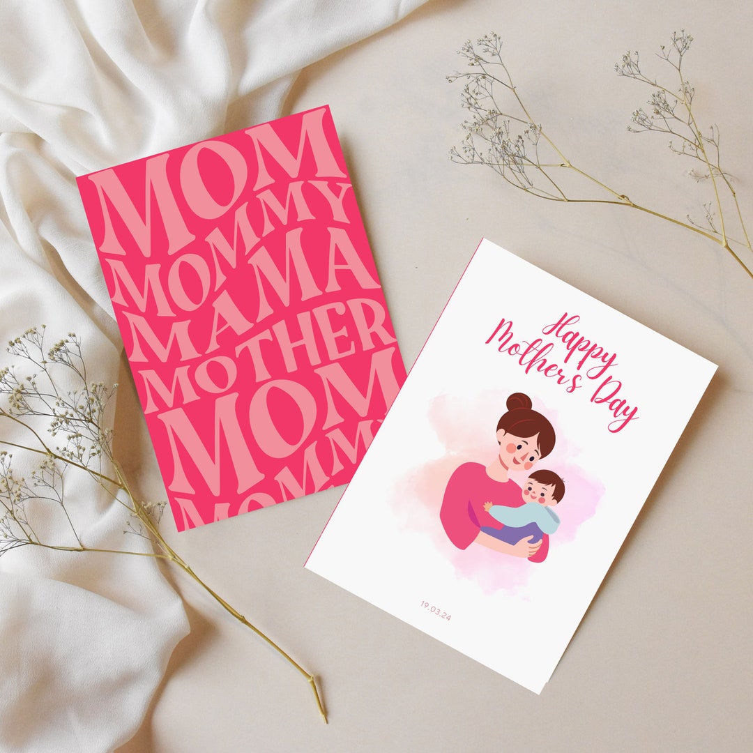 Editable Canva's Sweet Mother's Day Folded Card Template in Pink and ...