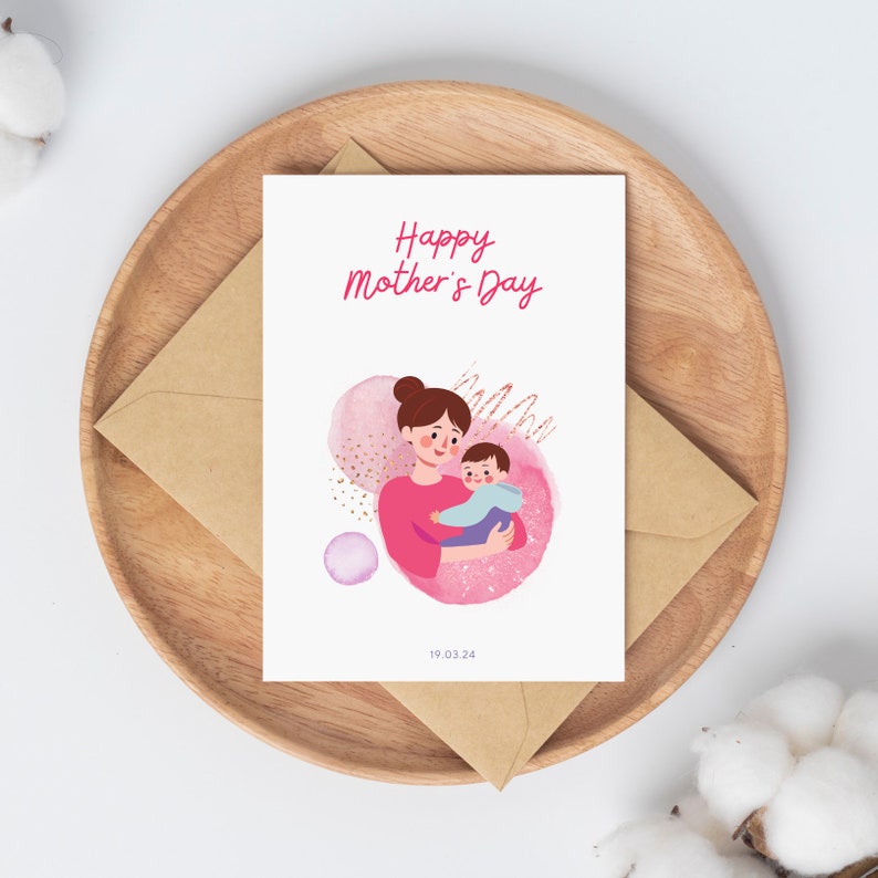Editable Canva's Sweet Mother's Day Folded Card Template in Pink and ...