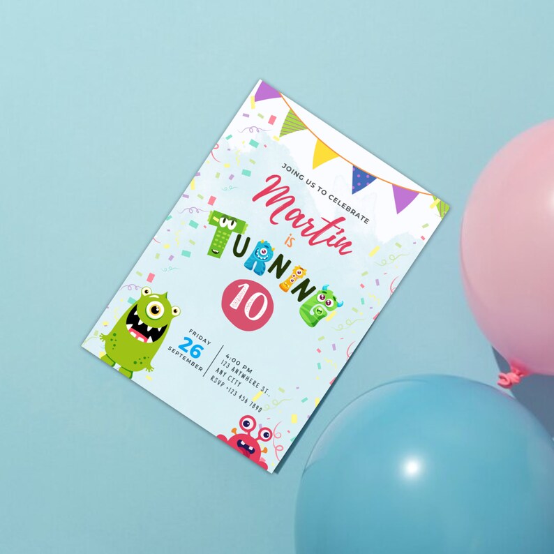 Editable Monster Birthday Invitation Template, Little Monsters Birthday ...