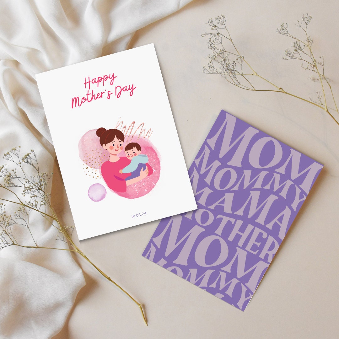Editable Canva's Sweet Mother's Day Folded Card Template in Pink and ...