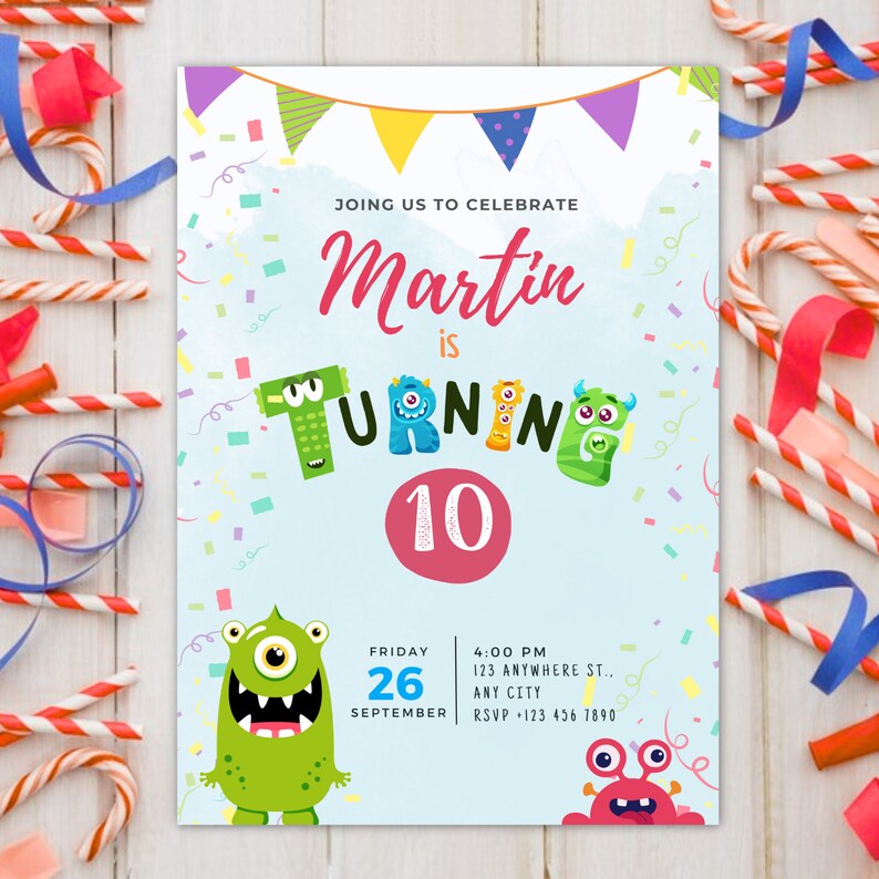 Editable Monster Birthday Invitation Template, Little Monsters Birthday ...