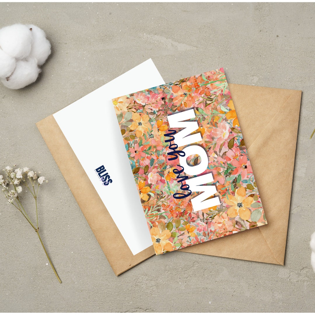 Mother's Day Folded Card Template. Watercolor Illustrated. Botanical ...