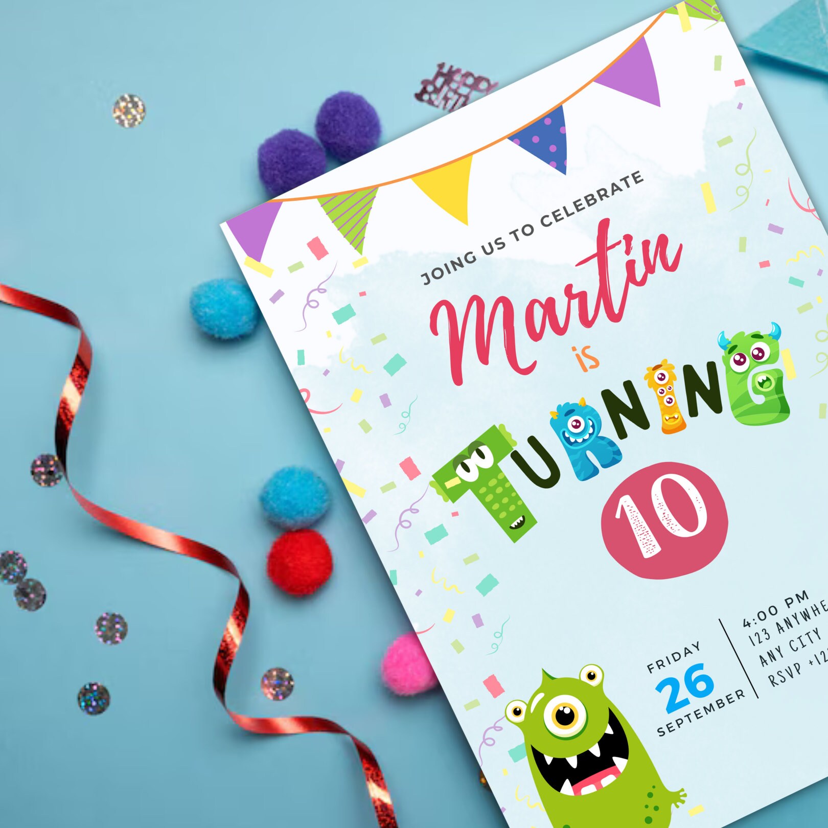 Editable Monster Birthday Invitation Template, Little Monsters Birthday ...