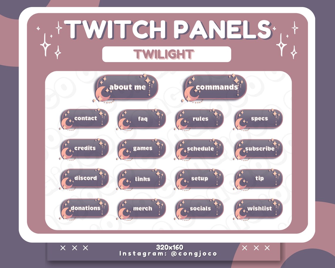 Twilight 18 Twitch Panels, Cute, Pink, Purple, Stream Pack, Twitch Graphics, Twitch Assets ...