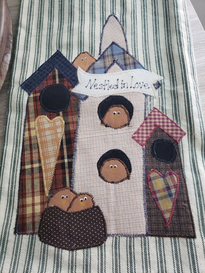 Birdhouse, Crows, Appliqued, Tea Towel, Primitive, Country, Kitchen ...